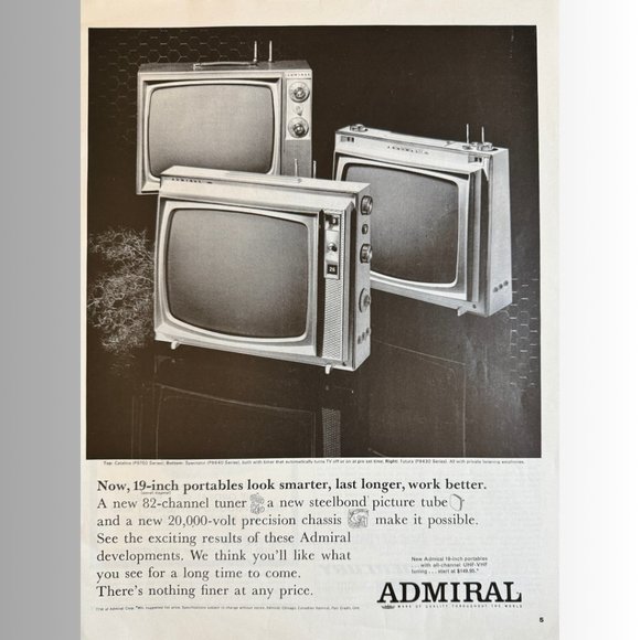 Admiral | Art | 964 Admiral Tv Print Ad Ephemera Vintage Tv Electronics ...